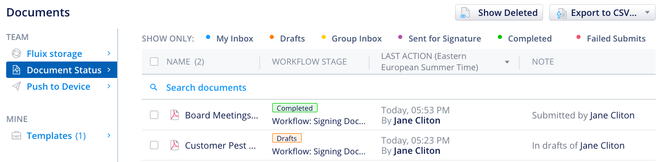 101 Document Status Fluix