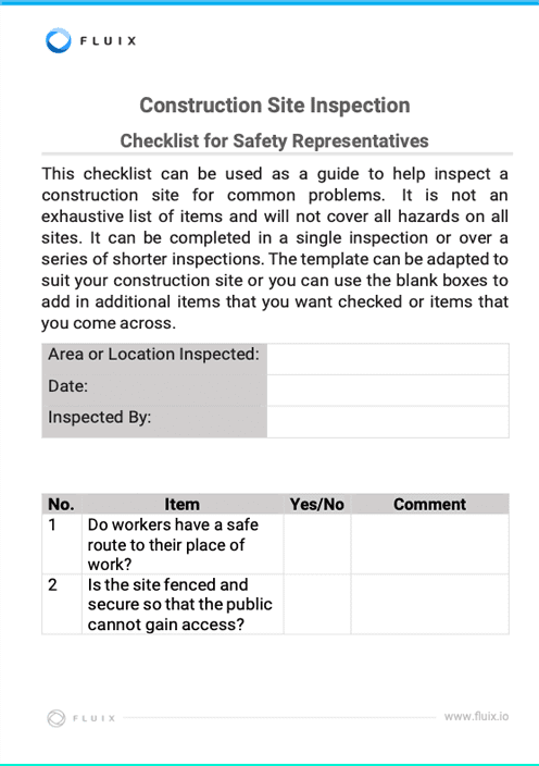 Construction site inspection checklist | Site inspection template