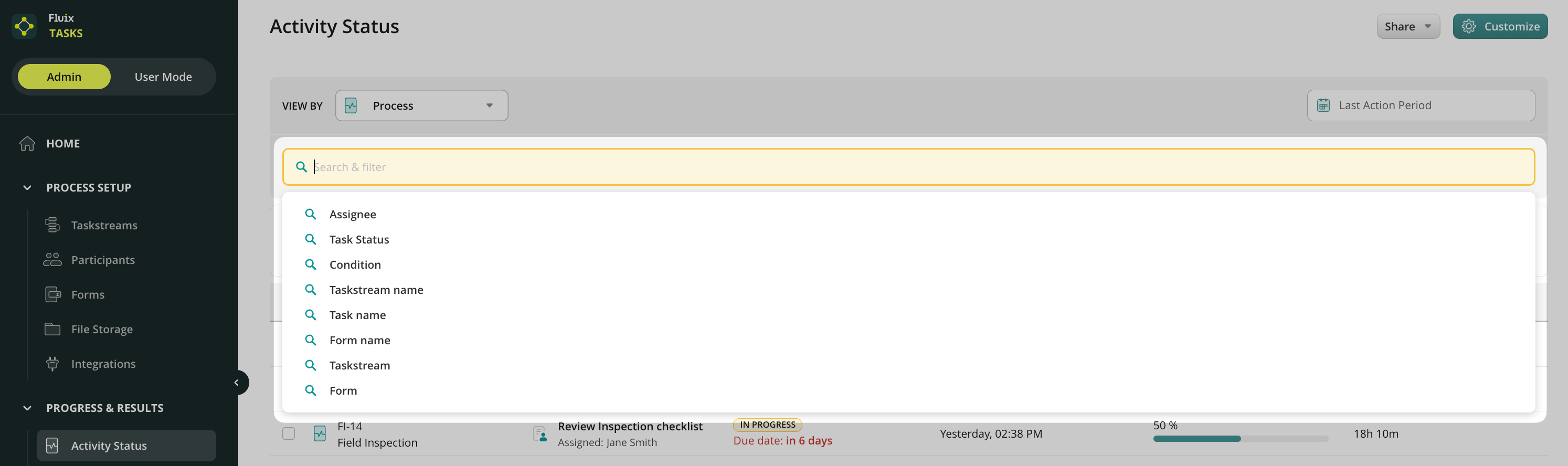 Filtering Data In The Activity Status Fluix